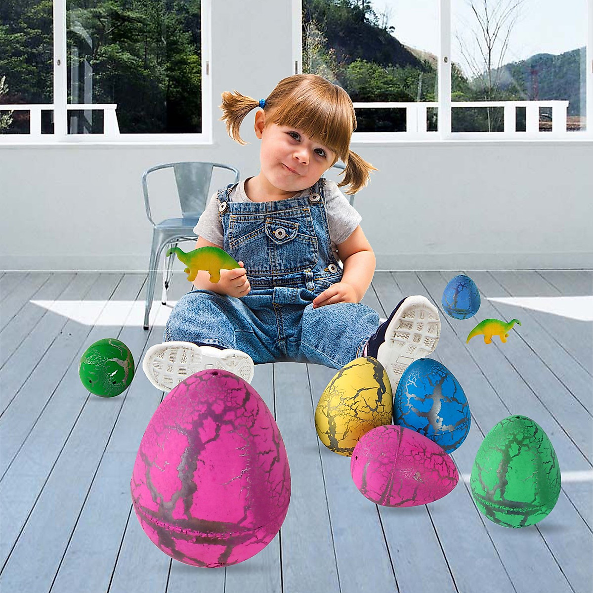 Kictero 12 Pcs Dinosaur Eggs with Bonus10 Pcs Dinosaur Stamps, Crack Easter Dinosaur Eggs That Hatch in Water, Grow Eggs with Dinosaur Figures Inside Toy for Boys/Girls, Birthday Party Favors