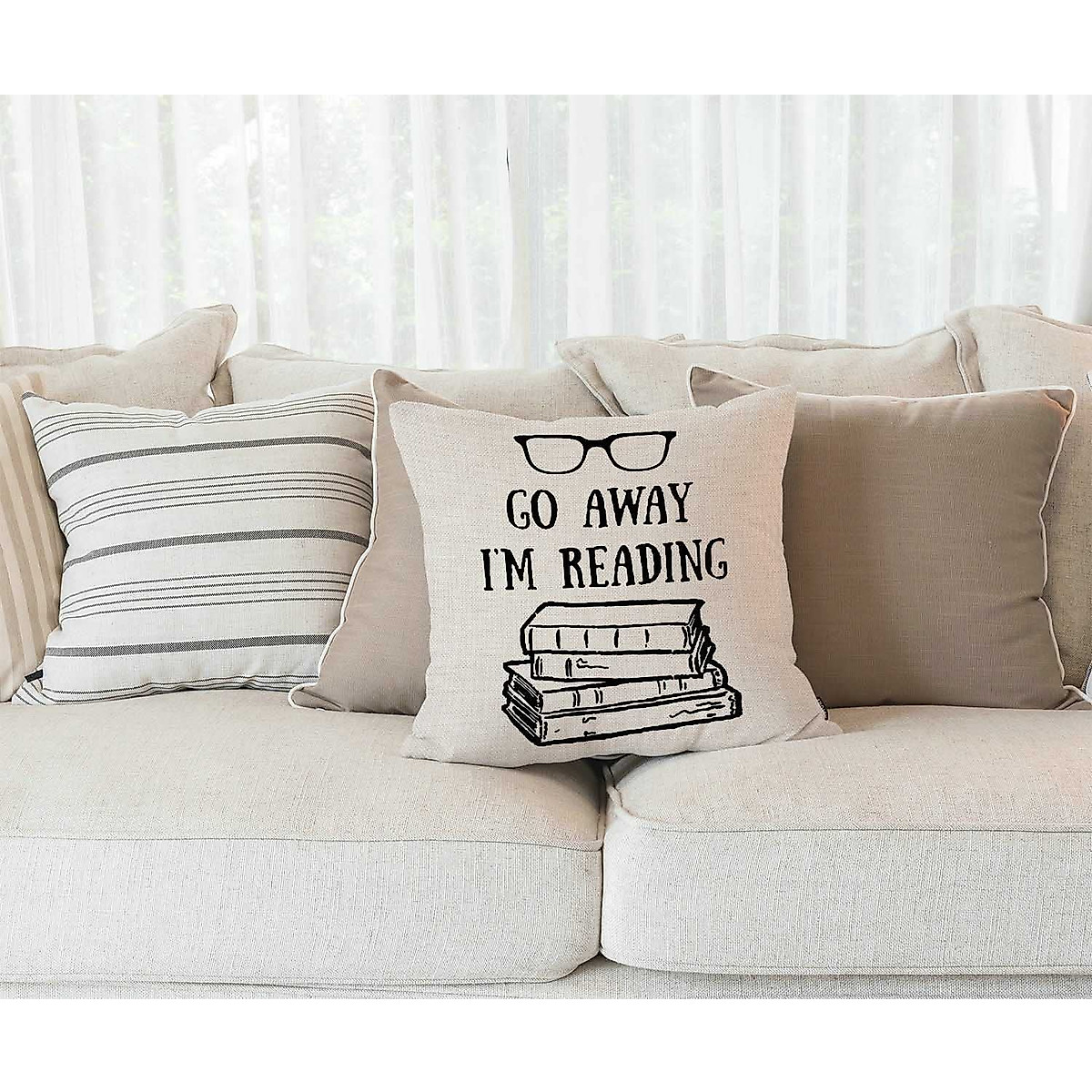 Book Lover Reading Books Club Librarian Black Glasses Go Away I'm Reading Cotton Linen Throw Pillow Case Home Decorative Cushion Cover for Sofa Couch Bedding 18x18 Inches