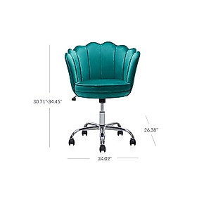 BELLEZE Upholstered Velvet Seashell Accent Chair, Rolling Swivel Office Vanity Unique Cute Decorative, Armless Stylish Comfy, Adjustable Height - Kaylee (Green)