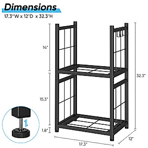 Firewood Rack Indoor, Portable 2 Tier Firewood Rack, Sturdy and Easy to Assemble Construction, Outdoor Firewood Rack with 4 Hooks for Storing Wood Logs for Fireplaces, Fire Pits and Stoves - Black