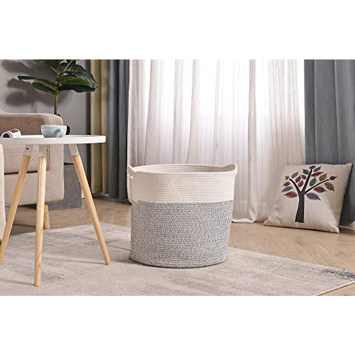 Baskets for Clothes Storage, Large Rope Laundry Basket, Woven Basket for Clothes,Bags,Toys,Towels, Hamper for Laundry, Rope Basket, Blanket Basket, Environmental Protection Material