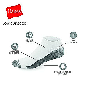 Hanes Ultimate Men's Ultra Cushion FreshIQ Odor Control with Wicking Low Cut Socks, 6-Pair Pack, Black, 6-12
