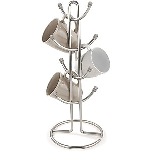 FitWell Mug Holder for Counters,Holds 8 Large Mugs,Coffee Mug Tree for Countertops,Mug Holder Stand,Space Saver for Kitchen Cabinets, Portable Coffee Mug Holder (Chrome)