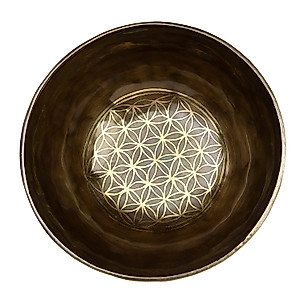 Himalayan Singing Bowl Set — 100% Handmade 8" Meditation Sound Bowl Handcrafted in Nepal with Mallet Striker & Cushion for Spiritual Healing, Mindfulness, Yoga & Relaxation, Flower of Life