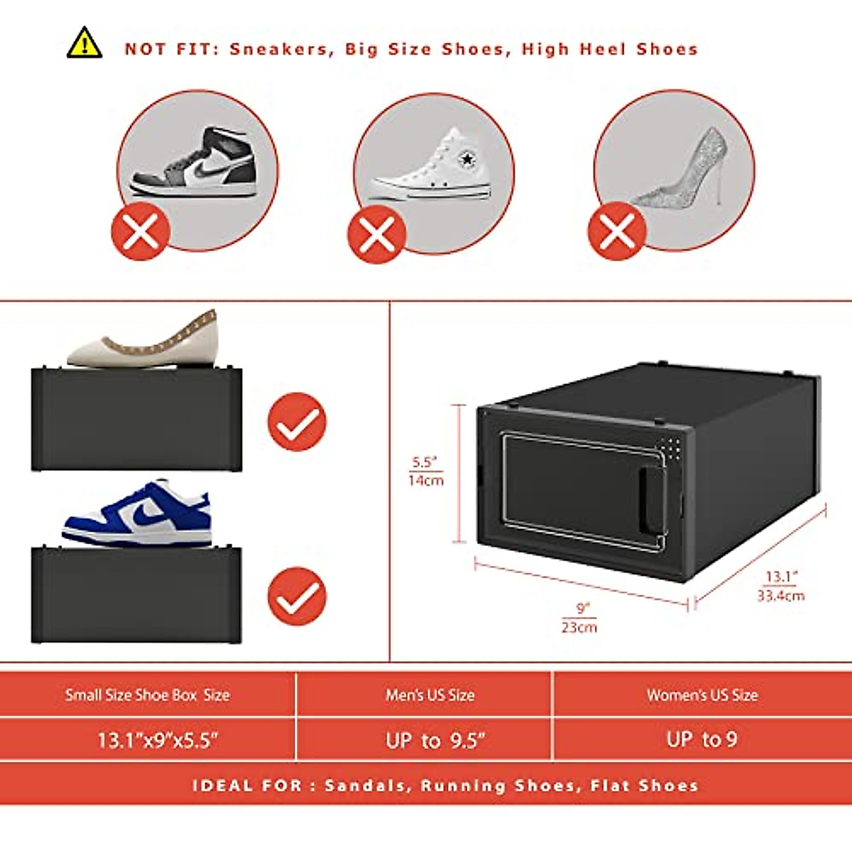 12 Pack Shoe Organizer Boxes, Black Plastic Stackable Shoe Storage Bins For Closet, Space Saving Shoe Holder Sneaker Display Case