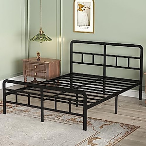 Richwanone Full Size Bed Frame with Headboard and Footboard, 14 inch Metal Platform with Steel Slat Support, No Box Spring Needed, Easy Assembly, Black