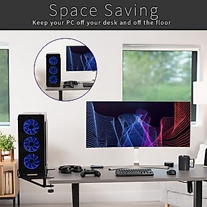 VIVO Clamp-on Desk Extender PC Desk Mount Holder with Wall Mount Option, Standard and Large Gaming Computer Case Stand, Adjustable with Secure Locking, Black, MOUNT-PC07G