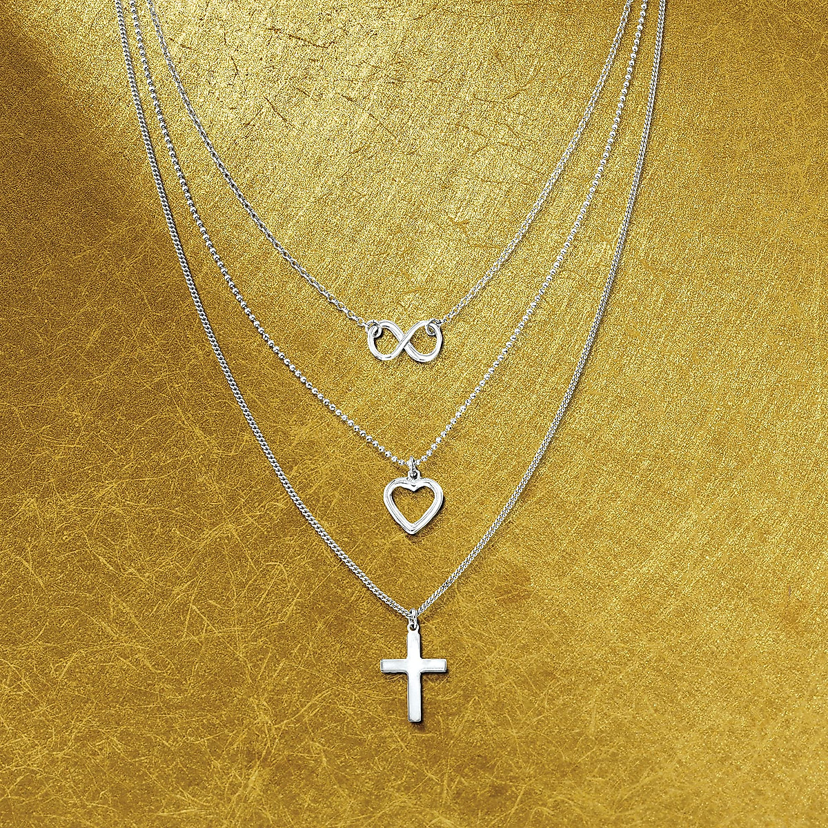 Ross-Simons Italian Sterling Silver Multi-Symbol Layered Necklace. 16 inches