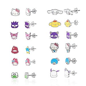Sanrio Girls Hello Kitty Stud Earrings Pack of 12 Pairs - Official License Hello Kitty and Friends Earrings for Daily Wear
