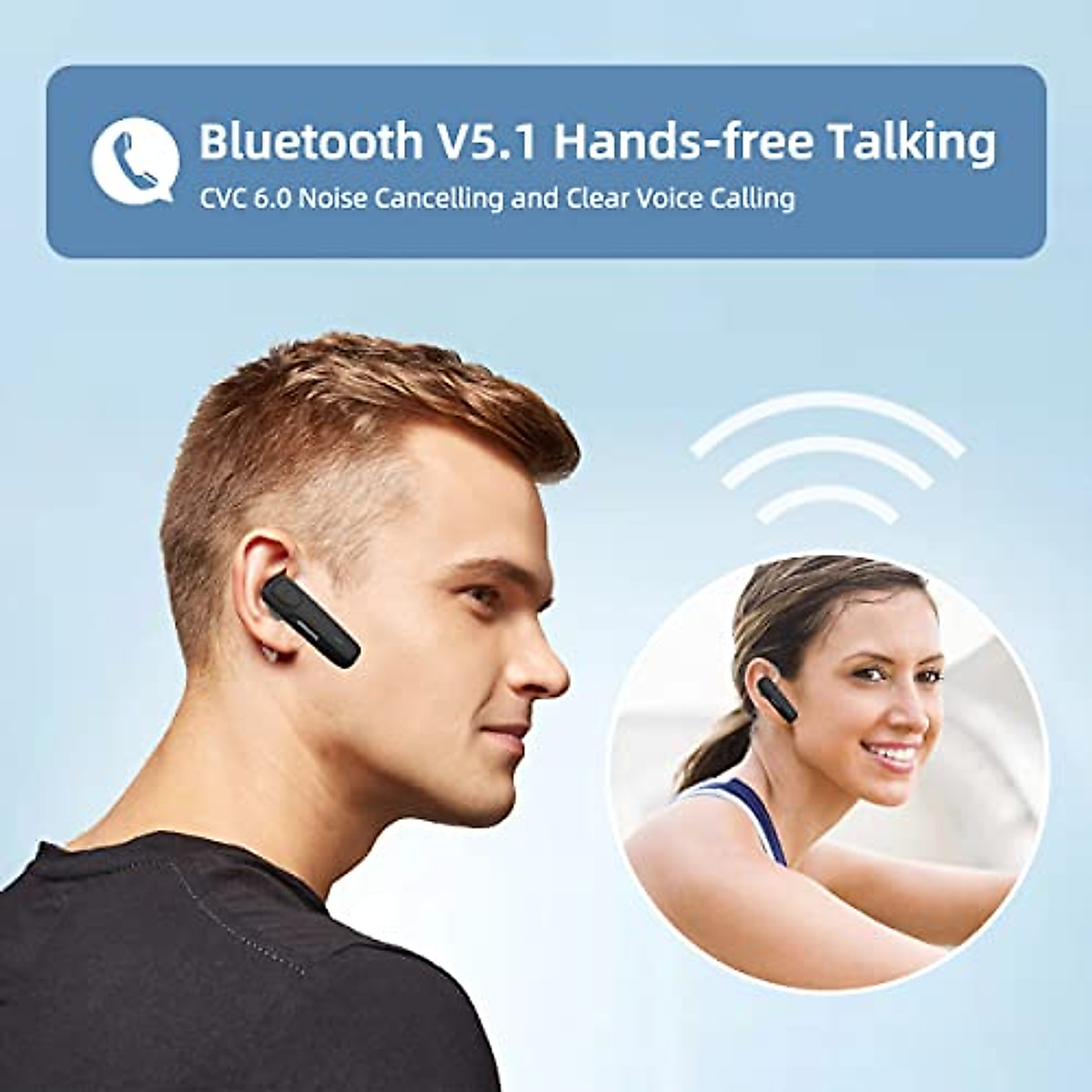 IDOERLEETEK Bluetooth Headset, S30 Bluetooth Earpiece Wireless Handsfree V5.1 Ultralight with Microphone 16 Hours Driving Headset Compatible with iPhone Android Cell Phone Laptop Tablets - Black