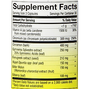 Nature's Way Blood Sugar Manager with Gymnema, Supports Blood Sugar Metabolism*, Vitamin A Supplement, 90 Capsules