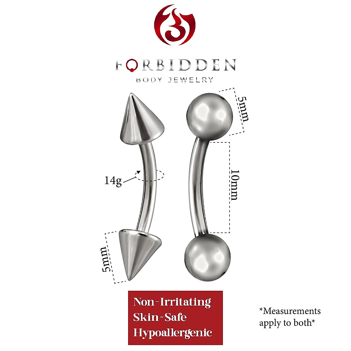 Forbidden Body Jewelry Set of 2 Styles Belly Piercing Barbells: 14g Surgical Steel Double Spike & Double Ball Navel Rings