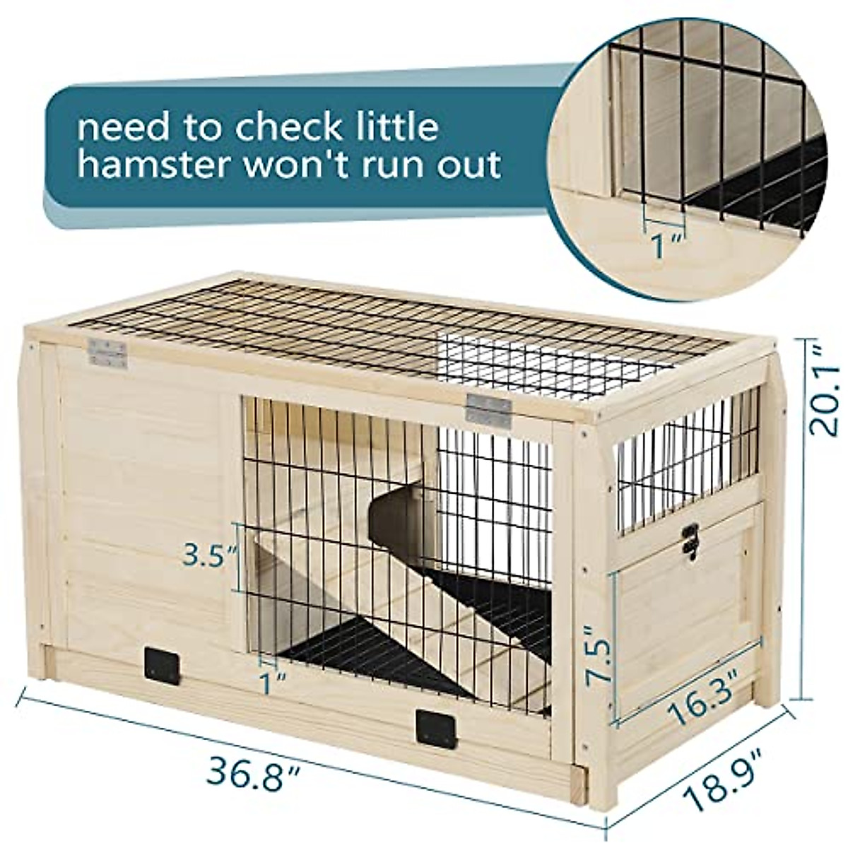 Guinea Pig Cage Hamster Cages Wooden Indoor Ferret Cage with Hideout, Leak Proof Plastic Tray & Openable Top, 2 Levels Small Animal Cage for Chinchilla, Hedgehogs, Squirrel, Gerbils1
