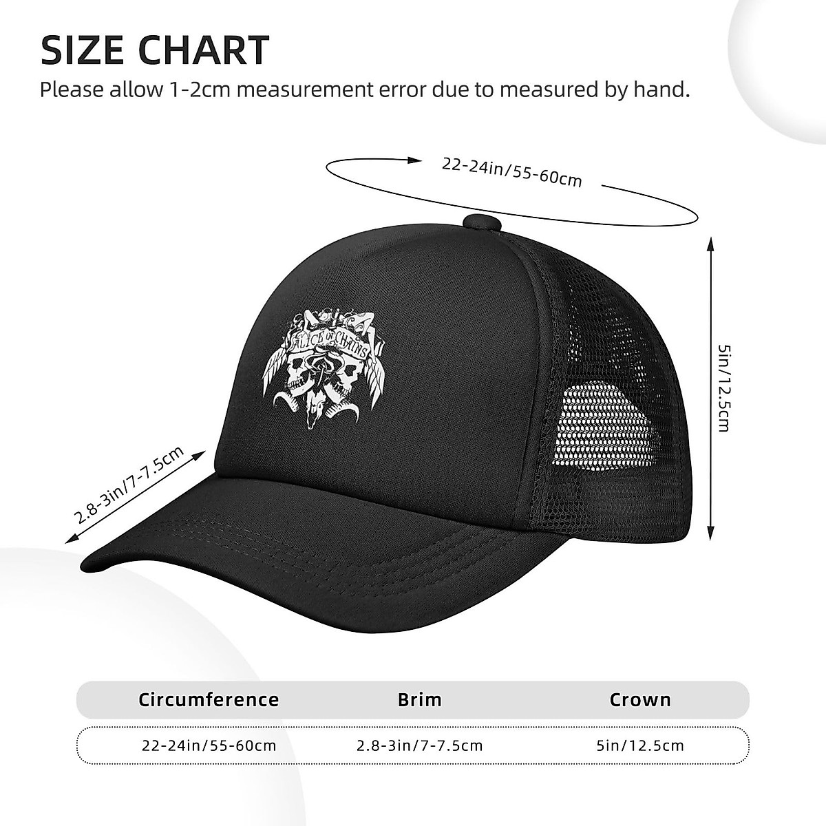 Alice Rock in Music Chains Band Baseball Cap Women Men Adjustable Size Running for Running Workouts and Outdoor Activities All Seasons Black