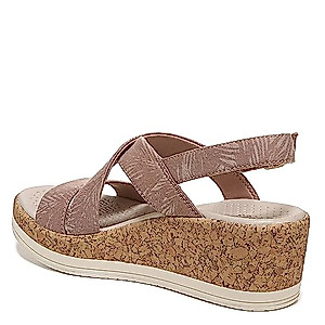 BZees Womens Radiant Cork Wedge Strappy Sandal Biscotti Brown Palm Leaf 6 M