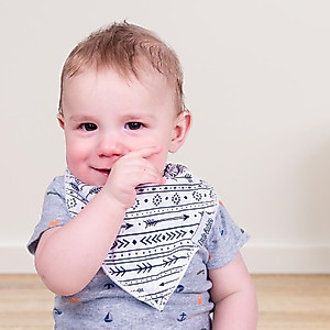 Dodo Babies Bandana Drool Bib Set – Four 100% Cotton Bibs with Soft Polyester Lining, 2 Pacifier Clips, Binky Case, Navy Dot Gift Bag for Baby Girl or Boy Shower – Adjustable Snap Fit for 3-24 Months