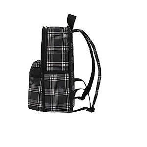 LeSportsac Pearl Plaid Basic Backpack/Rucksack, Style 7812/Color E570, Sophisticated Modern Plaid - Black, Slate Grey & Ivory Pearl