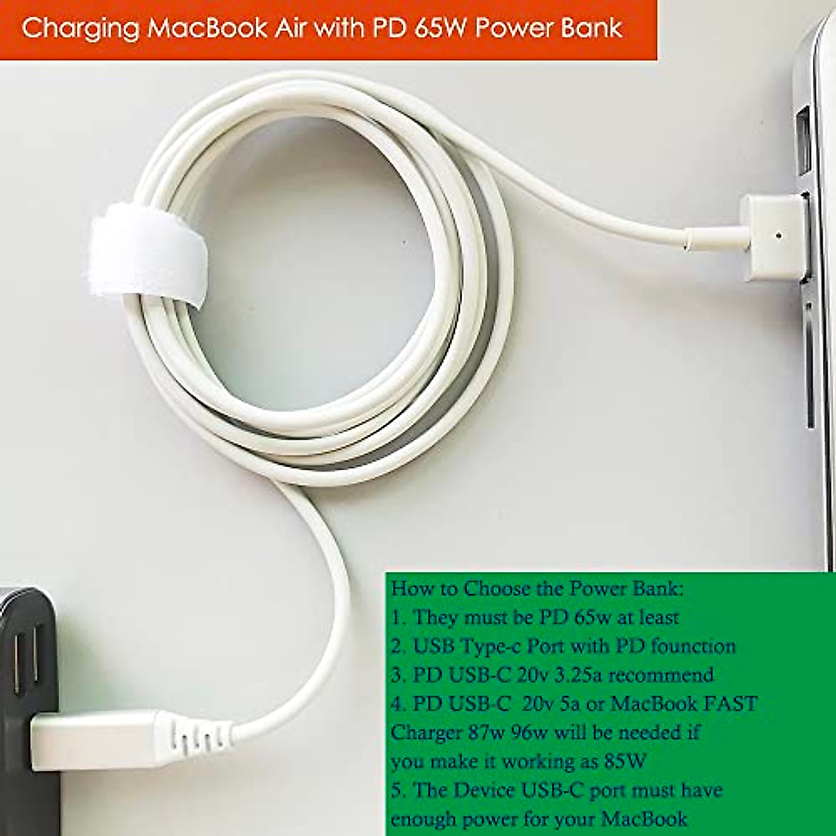 USB C to Magnetic 2 T Tip Adapter Charging Cable for MacBook Air Pro Charger 85w, USB-C to Magnetic T-Head 5 Pin Charge Cord for MacBook 11inch 13inch After 2012, Fit for 60w 45w