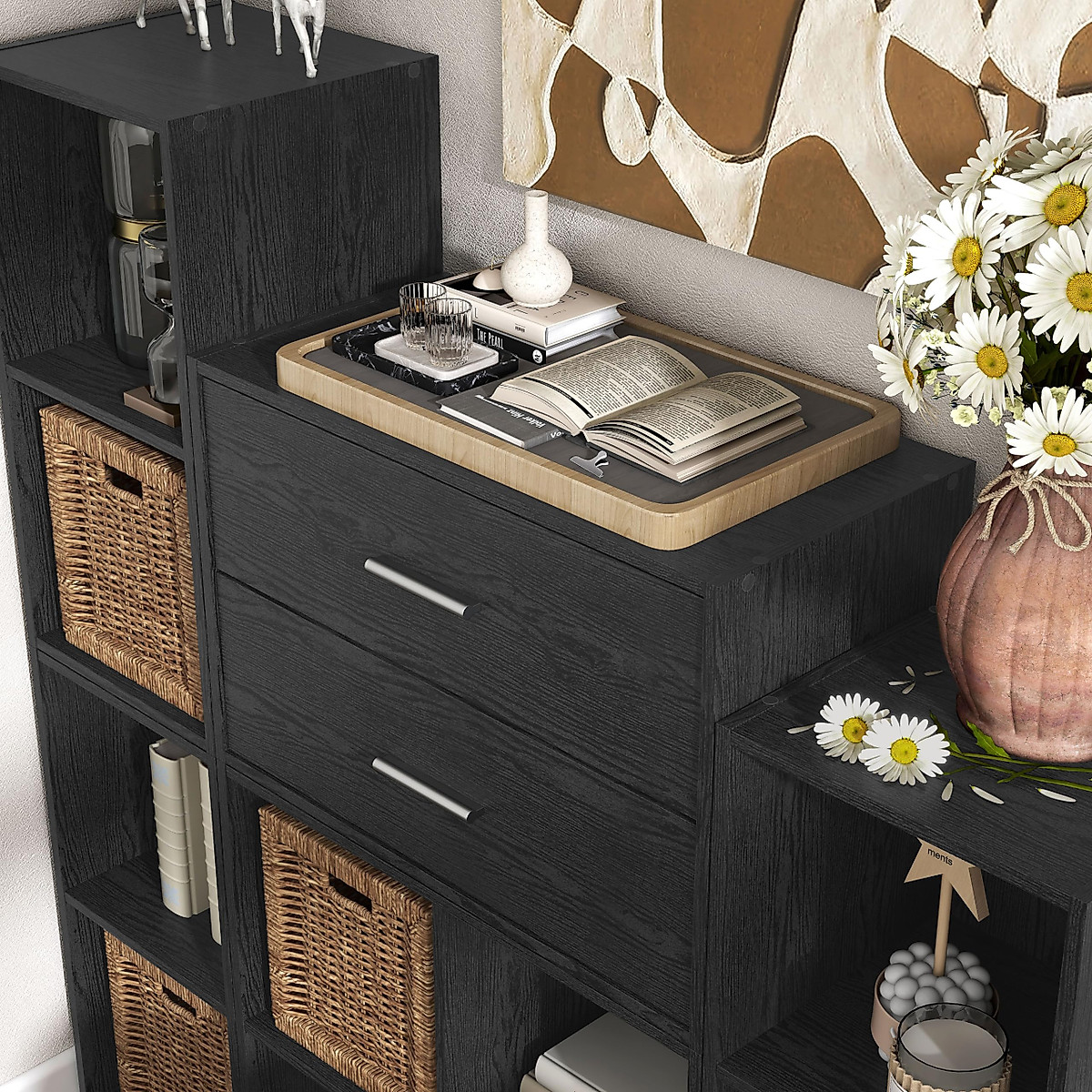 HOMES: Inside + Out Apexa 2-Drawer Wooden Stackable Storage Drawers, Small Food Pantry Cabinet, Cajonera De Madera, Underbed Drawer Dorm Teen Room Decor & Bedroom, Home Office, Kitchen, Black