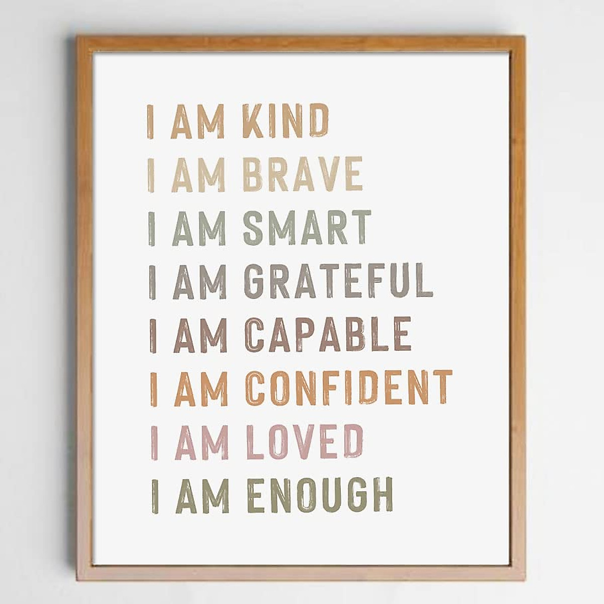 Affirmations Art Print for Kids, Classroom Wall Art, I am Enough, Kid's Bedroom, Rainbow Affirmations Print, I am Kind Smart Loved, Inspirational Nursery Decor, Unframed (11X14 INCH)