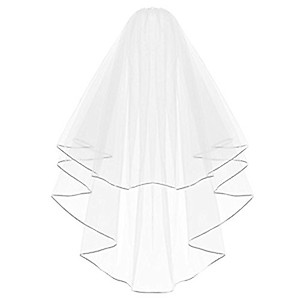KLOUD City White Double Ribbon Edge Center Cascade Bridal Wedding Veil with Comb