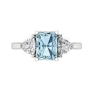 3.0ct Emerald cut 3 stone Solitaire Blue Simulated Diamond Engagement Promise Anniversary Bridal Ring 18K White Gold 4.75