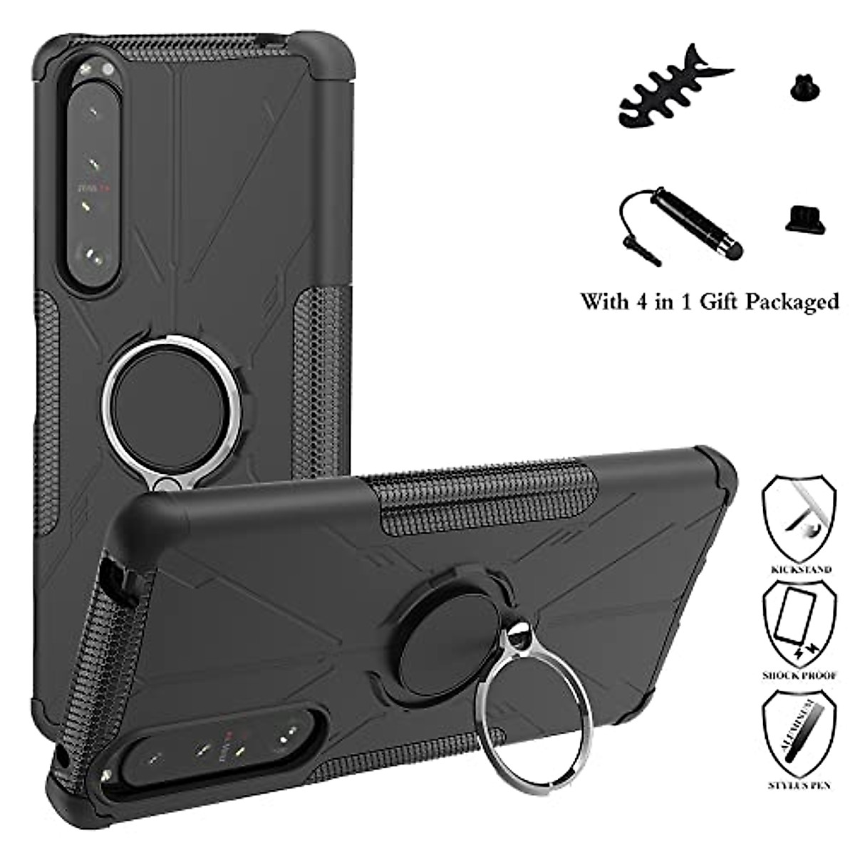LiuShan Compatible with Sony Xperia 1 III case,360° Rotation Ring Holder KickstandMilitary Grade Shockproof Cover for Sony Xperia 1 III Smartphone（Not Applicable Sony Xperia 10,Black