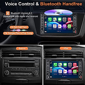Double Din Car Stereo Radio With CD/DVD Player, Voice Control Carplay & Android Auto, 7 inch Car Audio With HD Touchscreen, Bluetooth, Mirror Link, Backup Camera, SWC, FM/AM, USB/SD, A/V Input (Black)