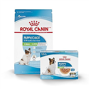 Royal Canin Size Health Nutrition X-Small Puppy Dry Dog Food, 3 lb Bag Size Health Nutrition X-Small Puppy Thin Slices in Gravy Wet Dog Food, 3 oz can (12-Count)