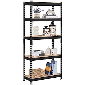 Yaheetech Storage Shelves 5 Tier Garage Shelving Heavy Duty Garage Shelves Adjustable Metal Shelving Unit Utility Rack Industrial Shelving for Warehouse Pantry Closet, 27.5"W x 12"D x 60"H, Black