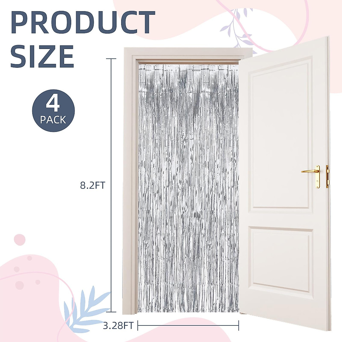 4 Pack 3.2ft x 8.2ft Silver Foil Fringe Curtain Backdrop Metallic Tinsel Foil Fringe Curtains Photo Booth Backdrop for Birthday Party Decorations Christmas Baby Shower Party Decorations (Silver)