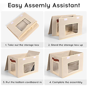 Storage Bins for Clothes, 40L Large Collapsible Stackable Closet Organizer Containers, Storage Boxes with Lids,Storage Cube Basket, Clear Windows & PU Leather Handles, Pack of 3,17x12x12 Inch