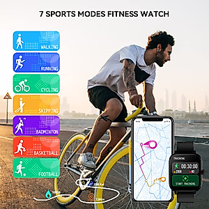 BOFIDAR Smart Watch (Answer/Make Call), 1.7'' Touch Screen Bluetooth Smart Watches for Women Men, Smart Watch for Android, Fitness Watch with Pedometer Alarm Clock Sports Modes (Black)