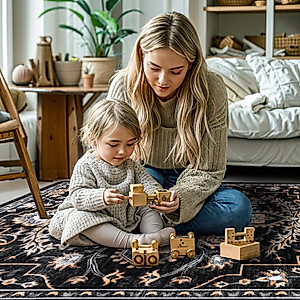 8x10 Boho Large Area Rug, Washable Rug, Ultra Soft Area Rug, Non Slip Abstract Rug Foldable, Stain Resistant Rugs for Living Room Bedroom, Vintage Fuzzy Rug(Black Yellow, 8'x10')