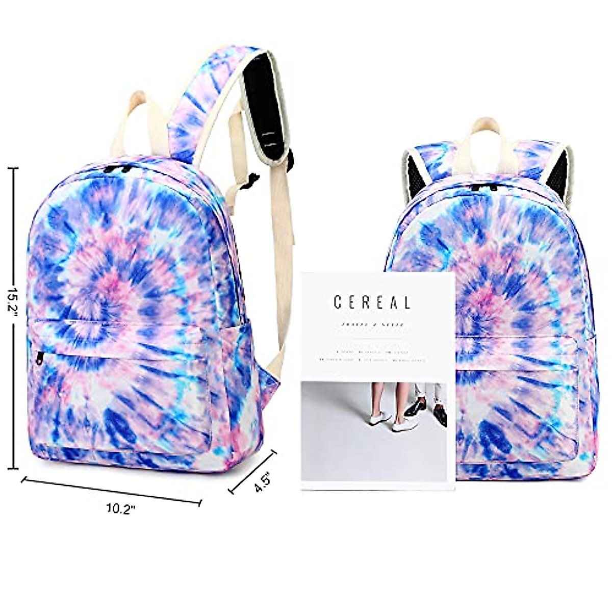 CAMTOP Backpack for Girls Kids School Backpack with Lunch Box Preschool Kindergarten BookBag Set (Tie-Dye blue purple)