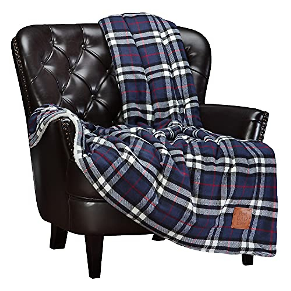 Chanasya "Best Dad Sherpa Plaid Throw Blanket - Soft Cozy Warm Plush Fluffy Fleece Flannel Throw Blankets - Gifts for Fathers Dads Grandfathers - Fall Autumn Winter Holiday Camping Blanket - Navy/Red