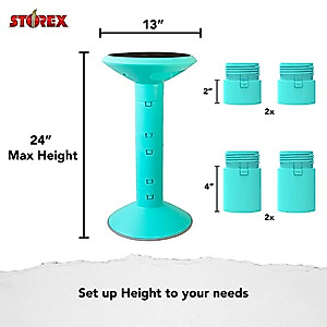 Storex Active Tilt Stool – Ergonomic Seating for Flexible Office Space and Standing Desks, Adjustable 12-24 Inch Height, Teal (00325A01C)