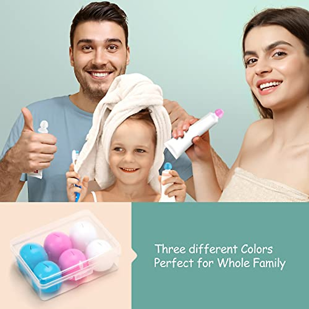 FRSISI Toothpaste Caps with Cleaning Brush,Self Closing Toothpaste Cap Silicone for Kids and Adults,Hygiene Mess Free Toothpaste Cover Dispenser Toothpaste Squeezer for Bathroom(6 Pack)