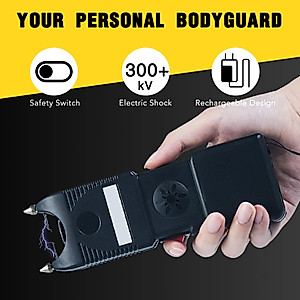 DARTMOOR Stun Gun Self Defense with 100lm Tactical Flashlight 120db Alarm Custom Holster & Ultra Powerful Rechargeable Phone Size for Men Women & Lanyard, Black