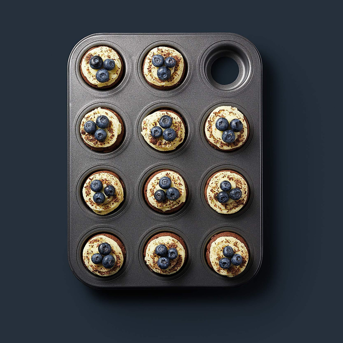 MasterClass KCMCHB96 12 Hole Mini Sandwich Tin with Loose Bases and PFOA Non Stick in Gift Box, Robust 1 mm Carbon Steel, 27 x 36 cm, Grey