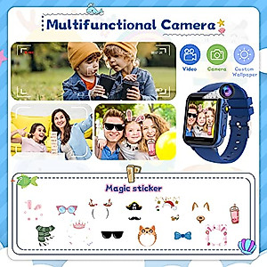 Smart Watch for Kids Watches - Kids Game Smart Watch Girls Boys Ages 4-12 Years with Music Player HD Touch Screen 23 Games Camera Alarm Video Pedometer Flashlight Kids Smartwatch Gift Toys (Blue)