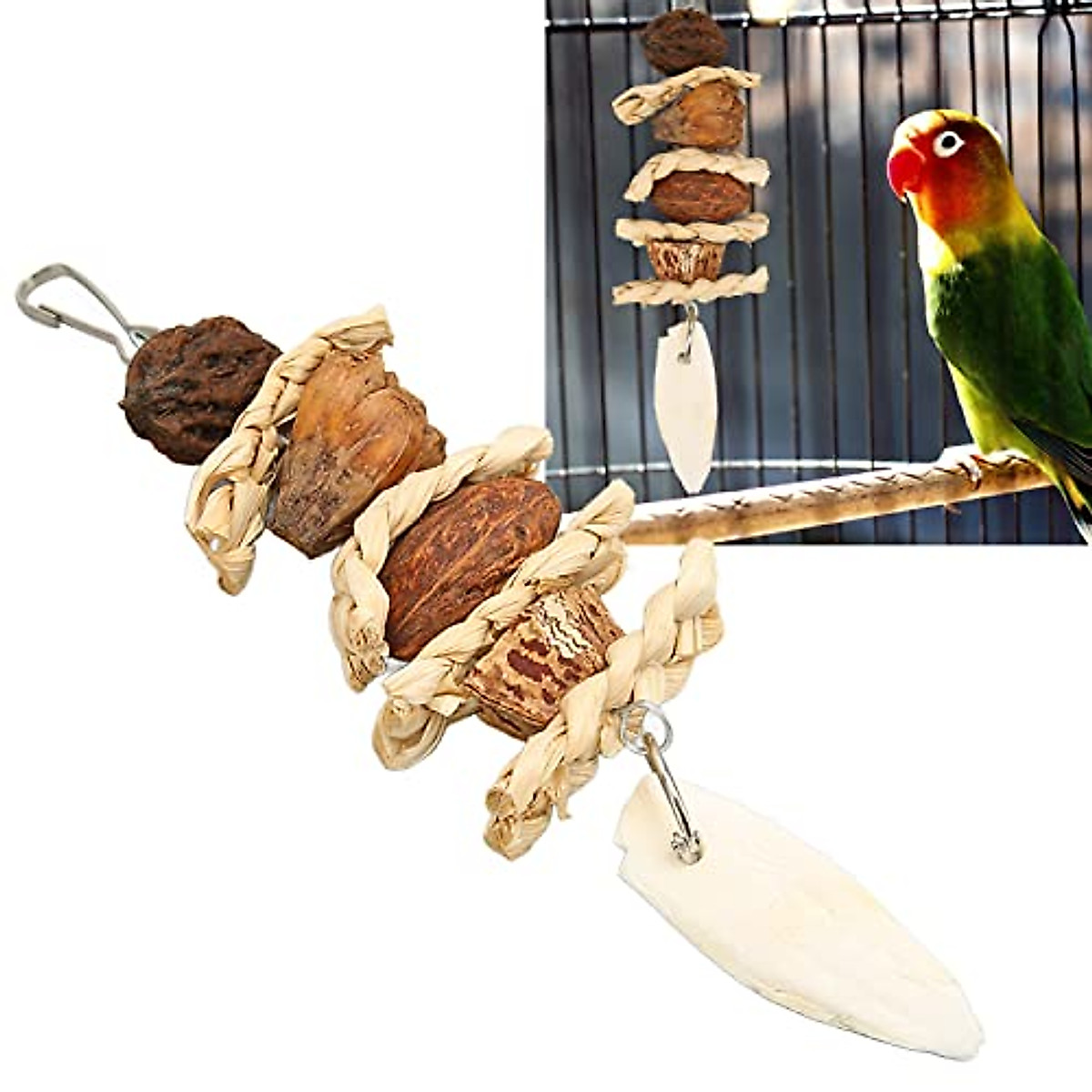 Zerodis Corn Leaf Nut Chew Toy,Bird Chewing Toy Bird Cage Gnawing Toy with Stainless Steel Hook Corn Leaf Nut
