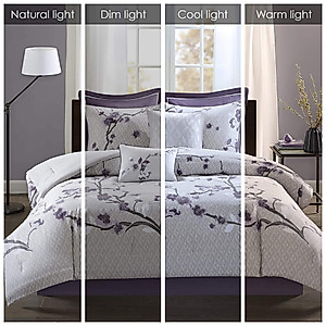 Madison Park 100% Cotton Duvet Set - Classic Traditional Design, Cozy All Season Comforter Cover, Matching Shams, Decorative Pillows Holly, Floral Purple/Grey King/Cal King(104"x92") 7 Piece