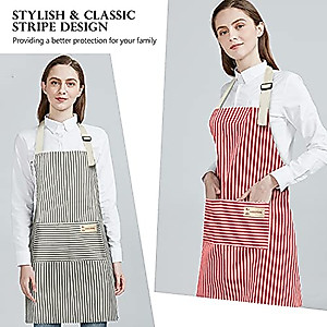 hatisan Cotton Linen Adjustable Bib Aprons with 2 Pockets Cooking Kitchen Aprons for Men Women (Stripe)