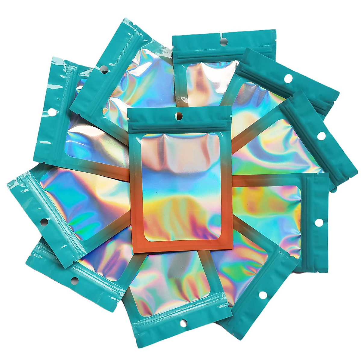 Xeahung 100 Pack Smell Proof Mylar Bags for Candy Storage Resealable Mylar Bags with Rront Window Mylar Bags for Food Storage Mylar Bags 4x6 (blue and orange)