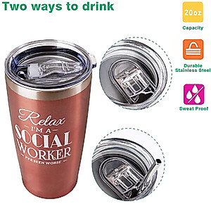 Mofvugz Social Worker Travel Mug Cup Tumbler, Social Worker Gifts for Women, Medical Office School Social Worker Cup Mug, Thermal Insulated Tumblers 20 Oz, MSW Graduation Gift(Rose Gold)