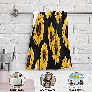 JSTEL Sunflower Kitchen Towels Set of 2,Super Absorbent Dish Drying Towels Rectangle 28.3x14.4 inch Microfiber Kitchen Hand Towels Flower Pattern