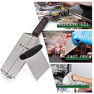 Griddle Accessories Set of 5, Leonyo Stainless Steel Grill Griddle Tool Set- Metal Spatula for Flat Top Hibachi Teppanyaki Kitchen Cooking, Riveted Grip, Dishwasher Safe, S Hooks, Indoor Outdoor