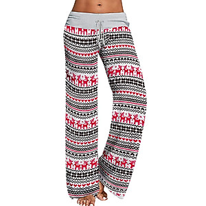 AMiERY Women's Christmas Pajamas Pants Sleep High Waisted Lounge Palazzo Pants Xmas Pajama Bottoms Pants Reindeer Medium