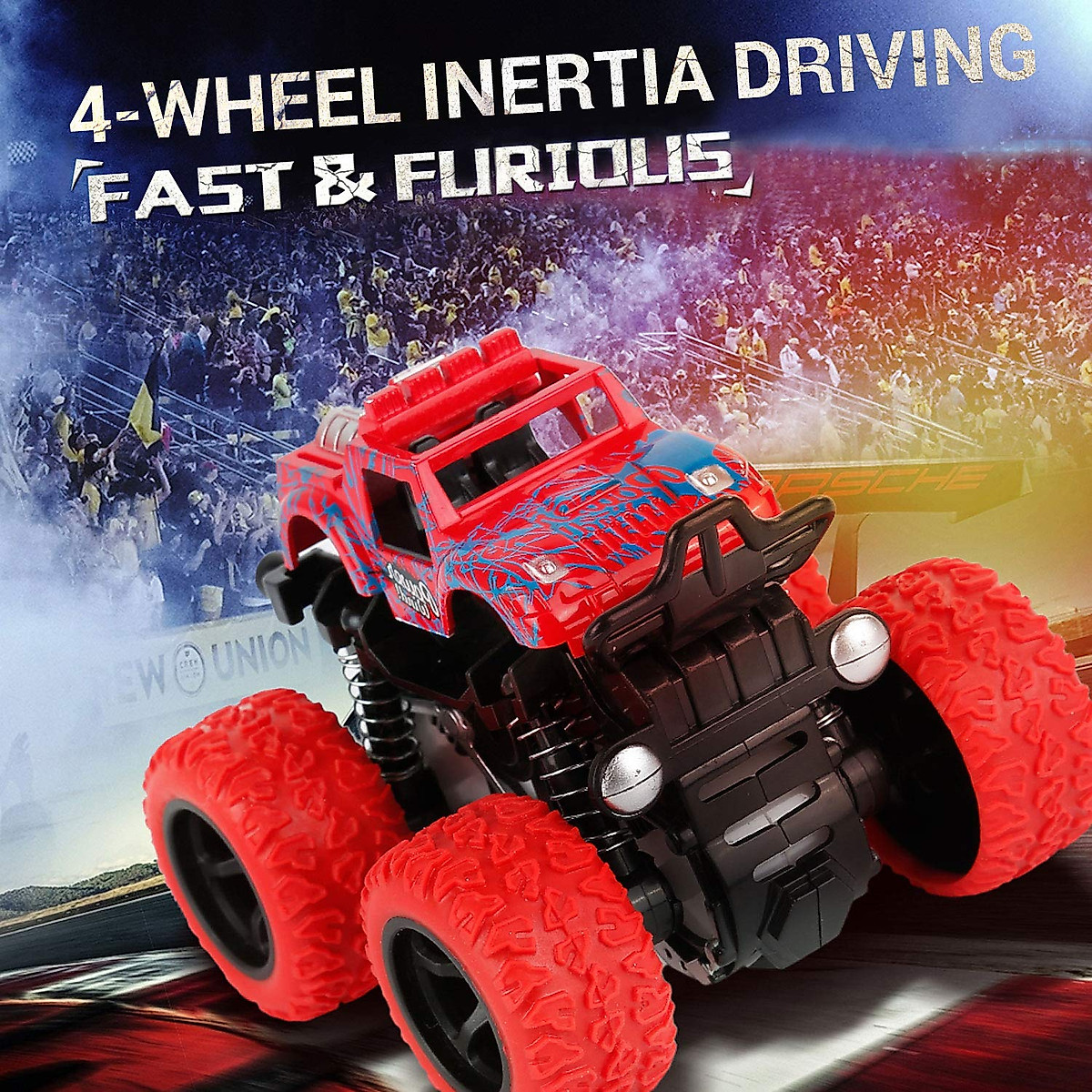 taessv Monster Truck Toys - Friction Powered Toy Cars Push and Go Vehicles for Kids Best Christmas Birthday Party Gift for Boys Girls Aged 3 and Above 4-Pack